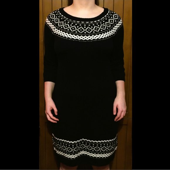 AGB | Dresses | Sweater Dress Agb Black Geometric Form Fitting Knit ...